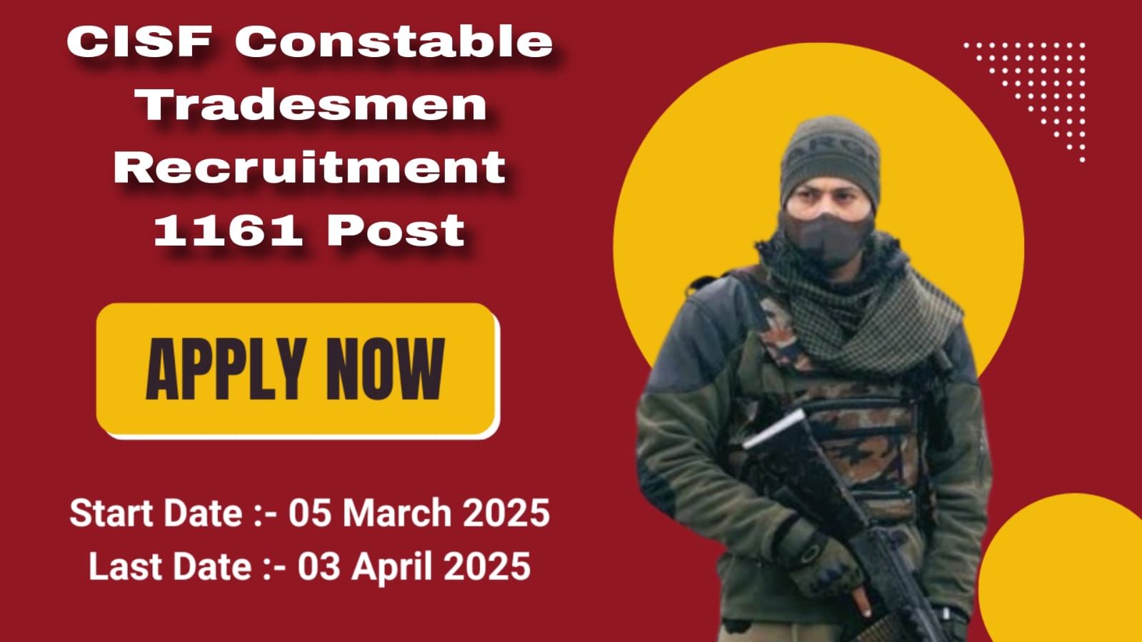 CISF Constable Tradesman Recruitment 2024, Apply Online for 1161 Posts
